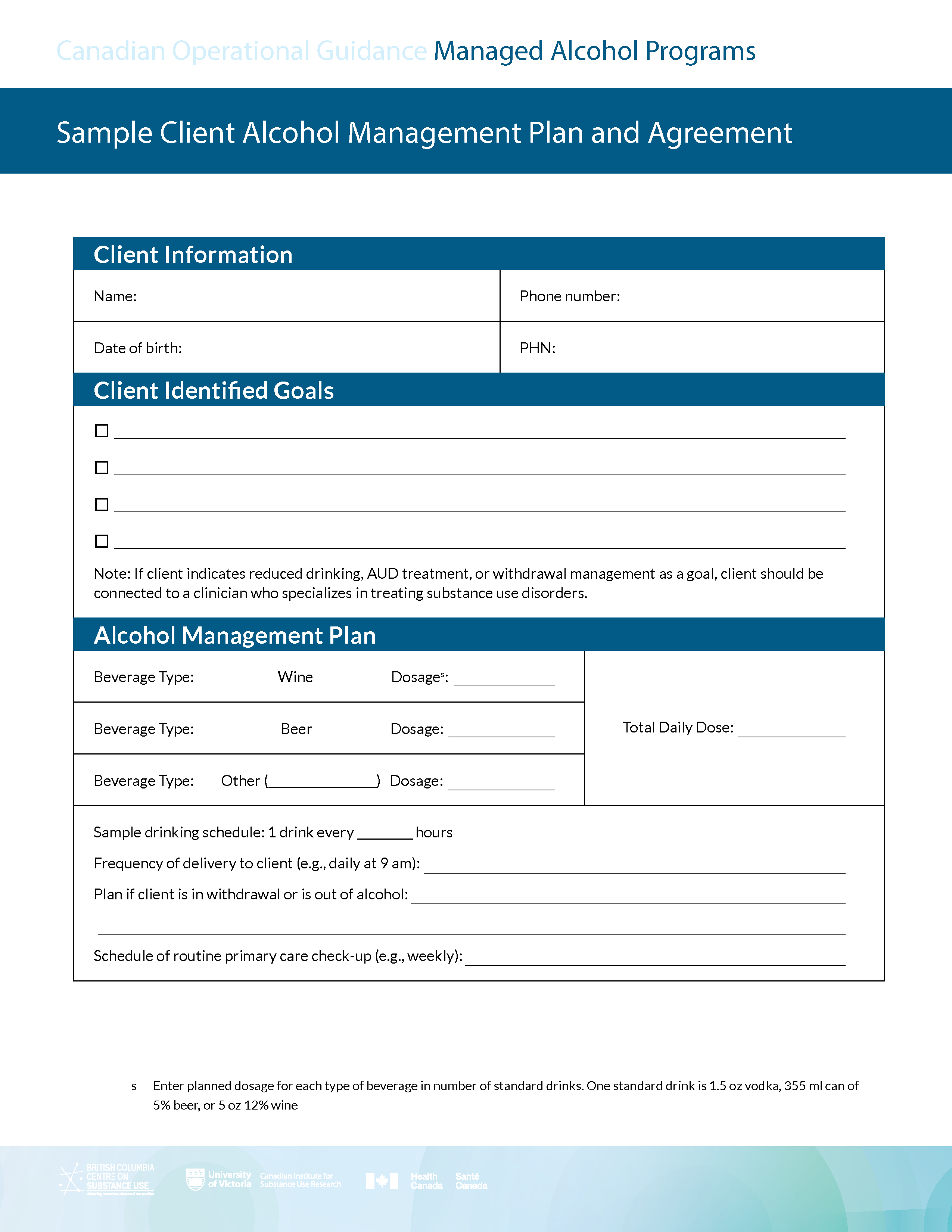 Image – Sample Client Alcohol Management Plan and Agreement – BCCSU